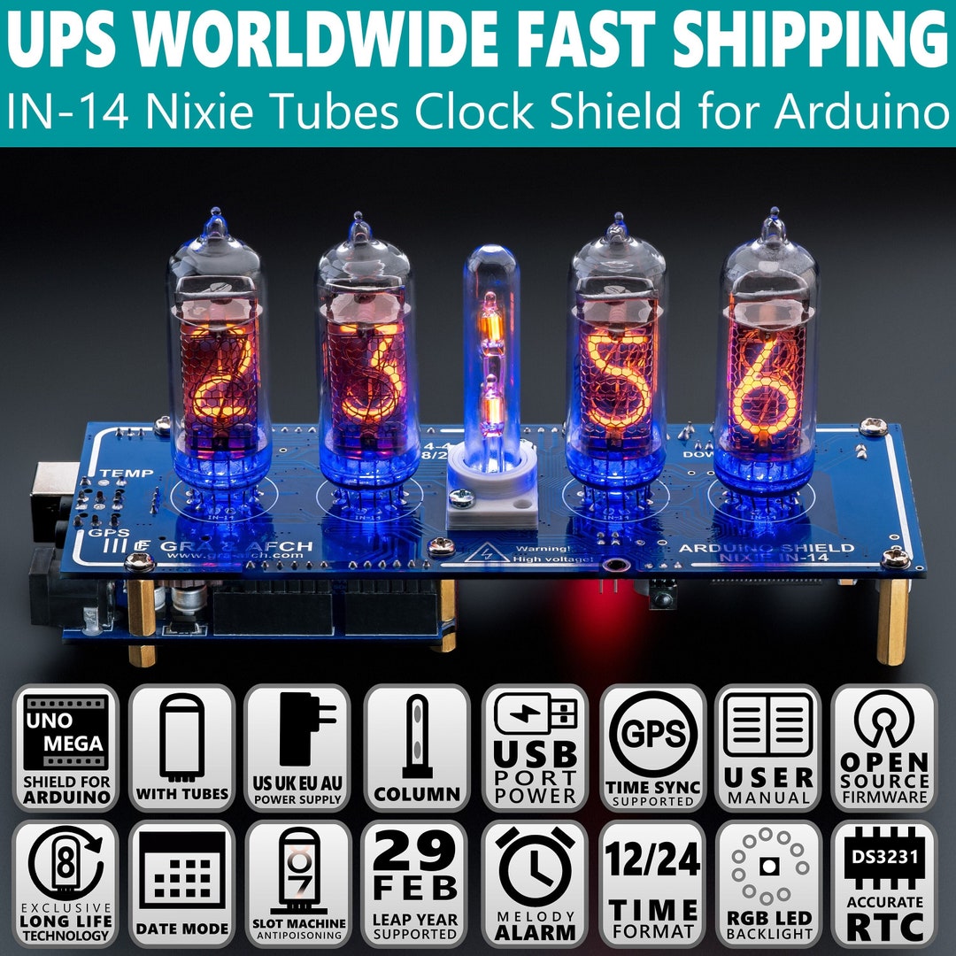 Nixie Tubes Clock IN-14 Arduino Shield Columns, Sockets [4 Tubes] Gra & Afch for Boyfriend ...