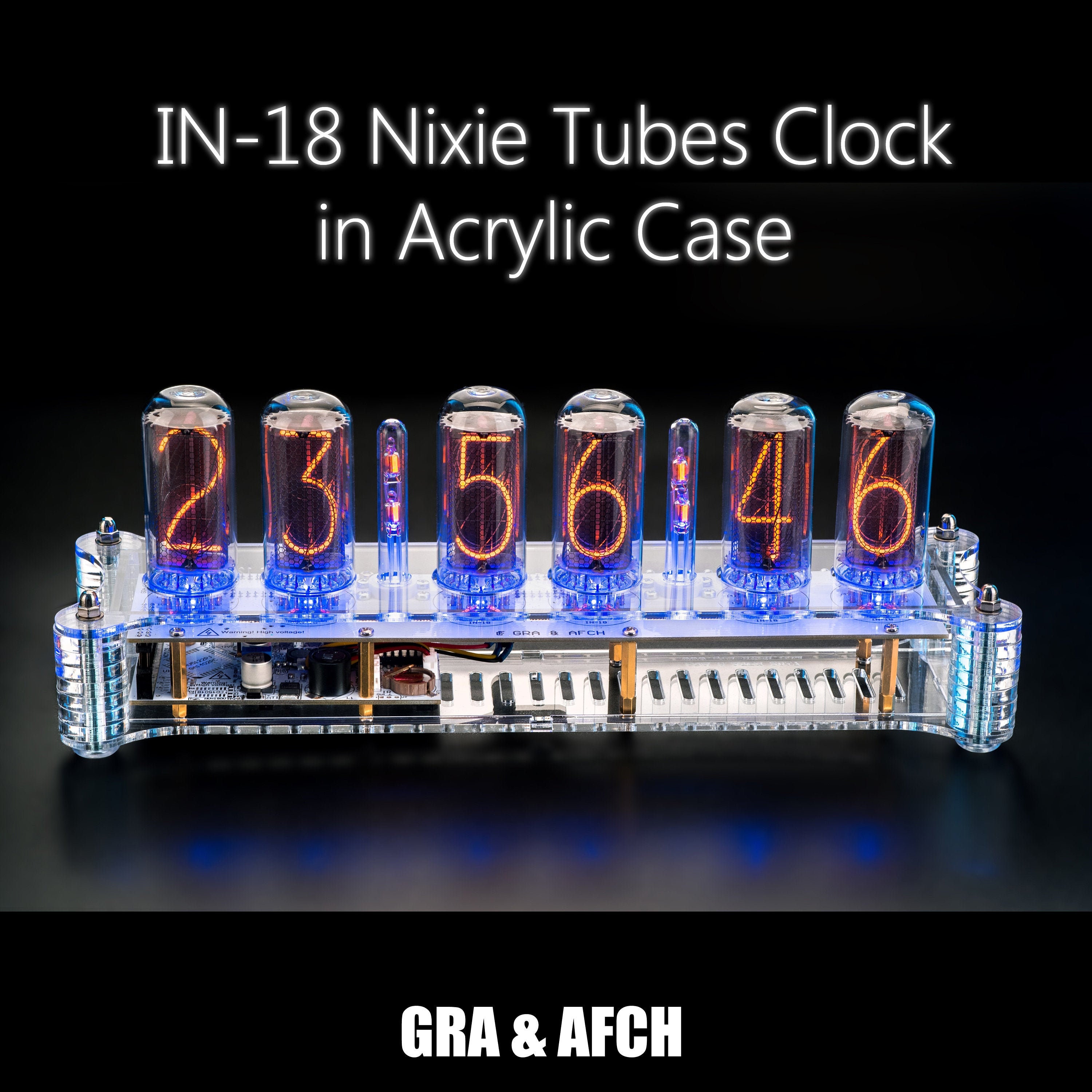 Nixie Tube Clock IN-18 in Big Acrylic Case Columns Sockets | Etsy