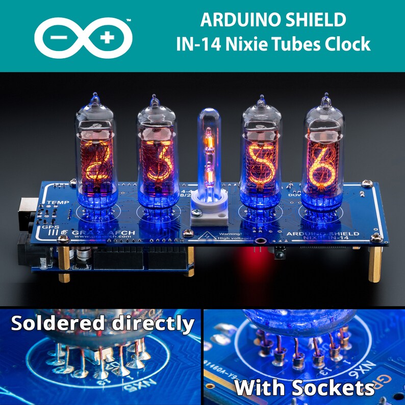 Nixie Tubes Clock IN-14 Arduino Shield Columns Sockets 4 - Etsy