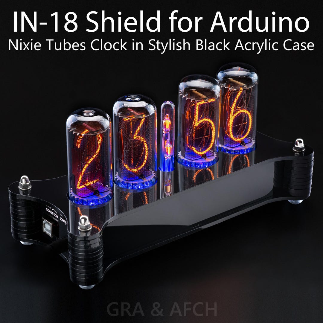 Nixie Tubes Clock IN-18 Shield for Arduino Black Acrylic Case [TUBES ...