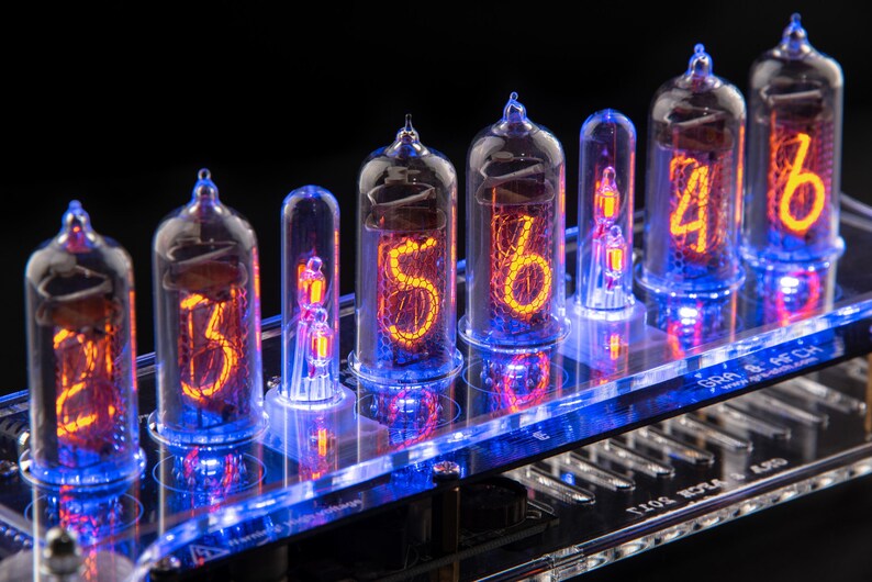 Nixie Tubes Clock IN-14 in Acrylic Case [columns, Temp. Sensor] Black ...