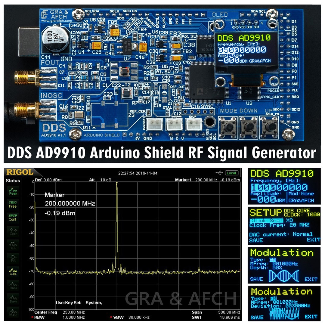 DDS AD9910 Arduino Shield RF Signal Generator [600 Mhz, @1.5 Ghz Core ...