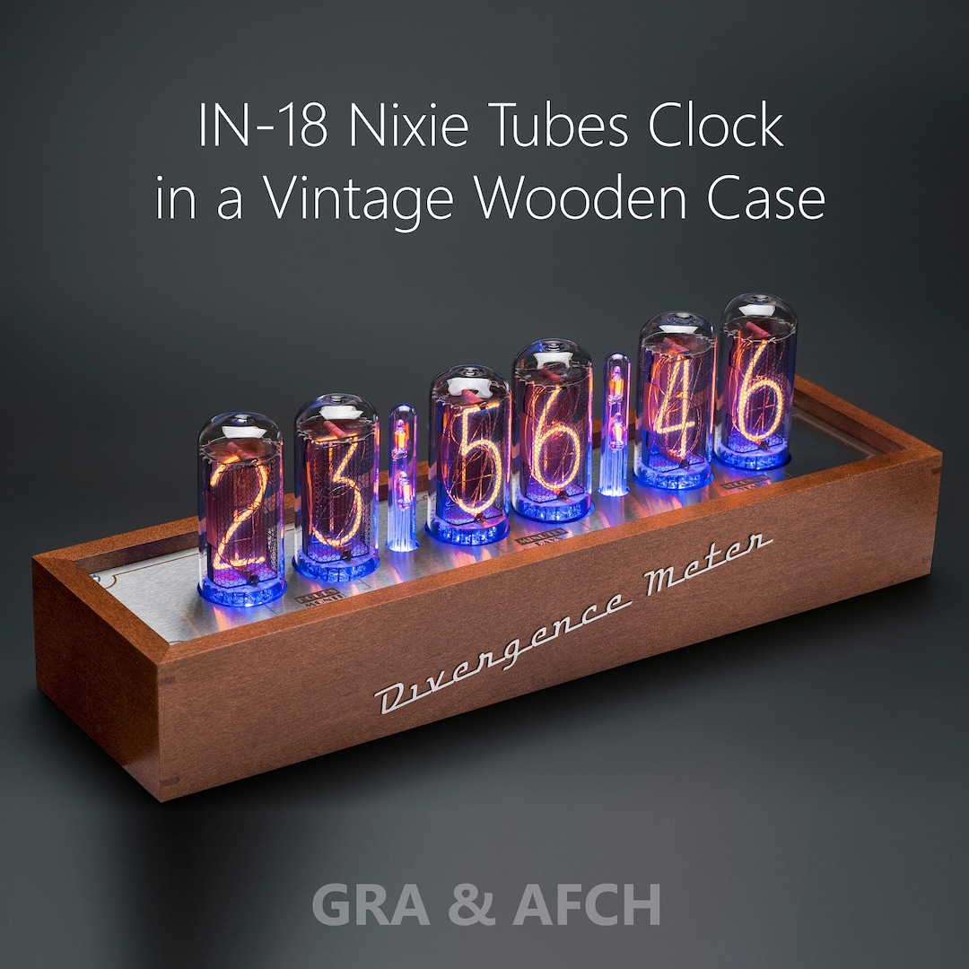 Nixie Tubes Clock IN-18 Wooden Case Divergence Meter [12/24 Format, UPS ...
