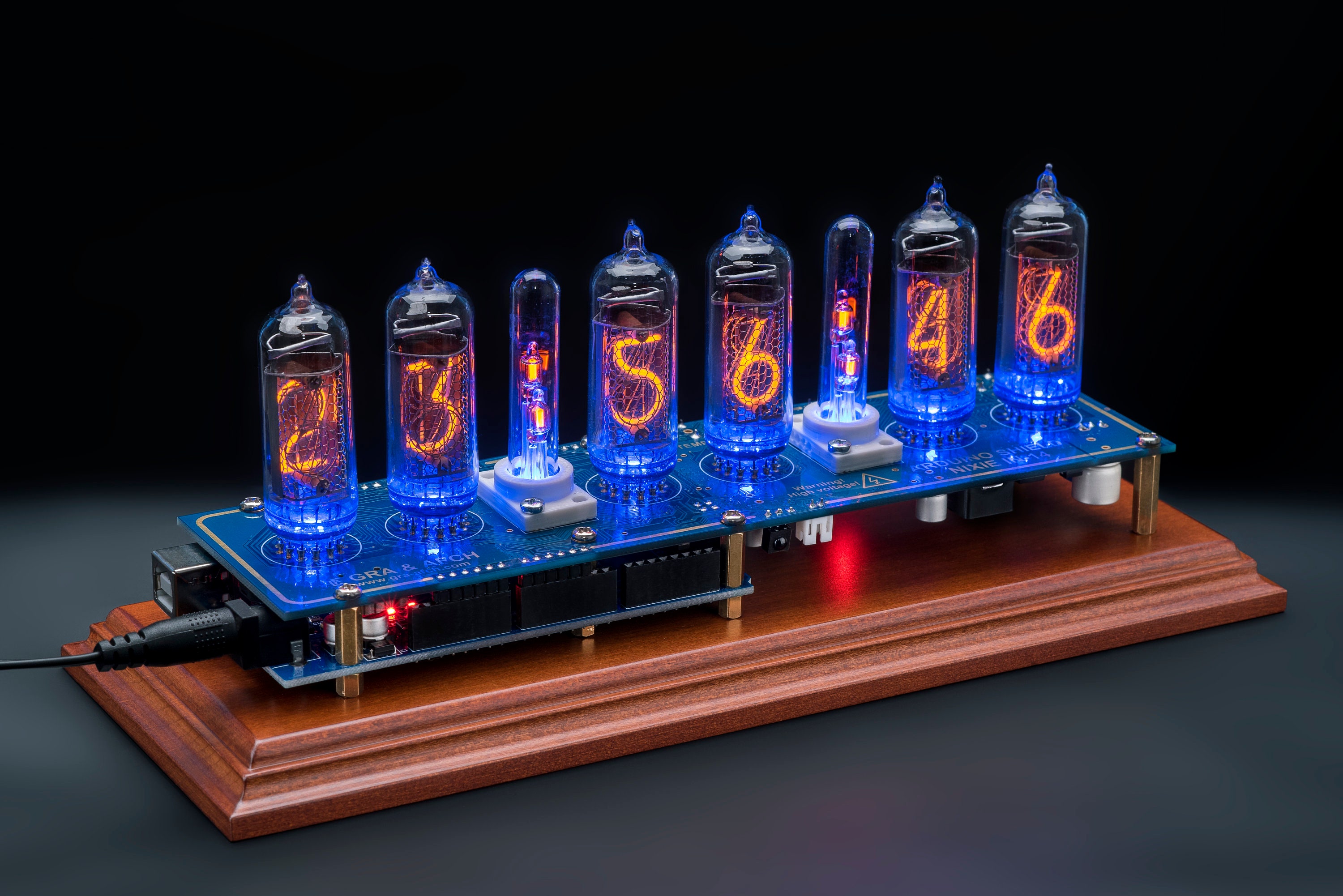 Nixie Tube Clock In 14 Arduino Shield Wooden Stand Columns Gps Etsy