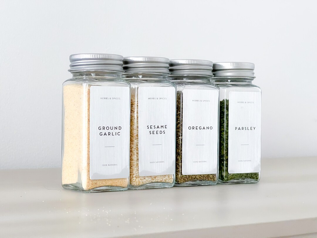 Silver Metallic Herbs and Spice Labels - Custom List - Waterproof ...