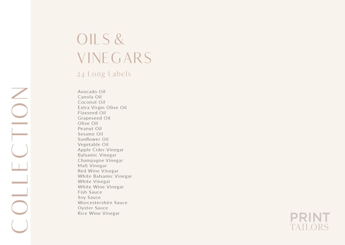 Pantry Labels Basic Oils & Vinegars - Printed Waterproof Matt Vinyl ...