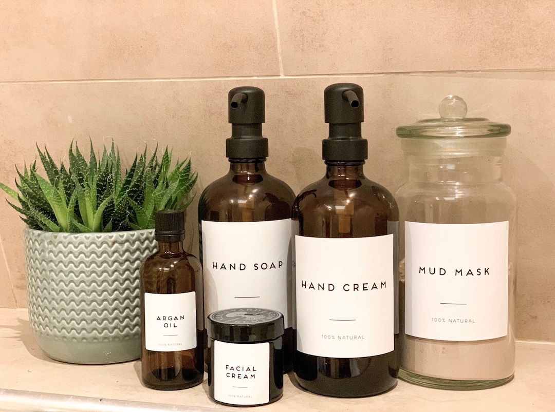 Bathroom Labels With Sanitiser and Dish Soap - Printed Waterproof Matt ...