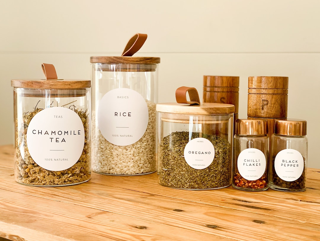 Waterproof Round Pantry Labels, Minimalist Kitchen Organization - Etsy