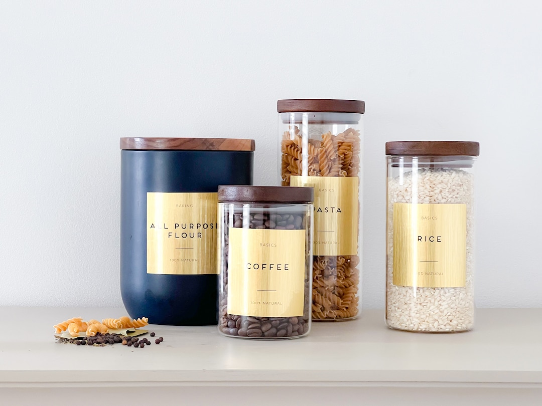 Gold Pantry Labels, Custom Square Metallic Waterproof Organisation ...