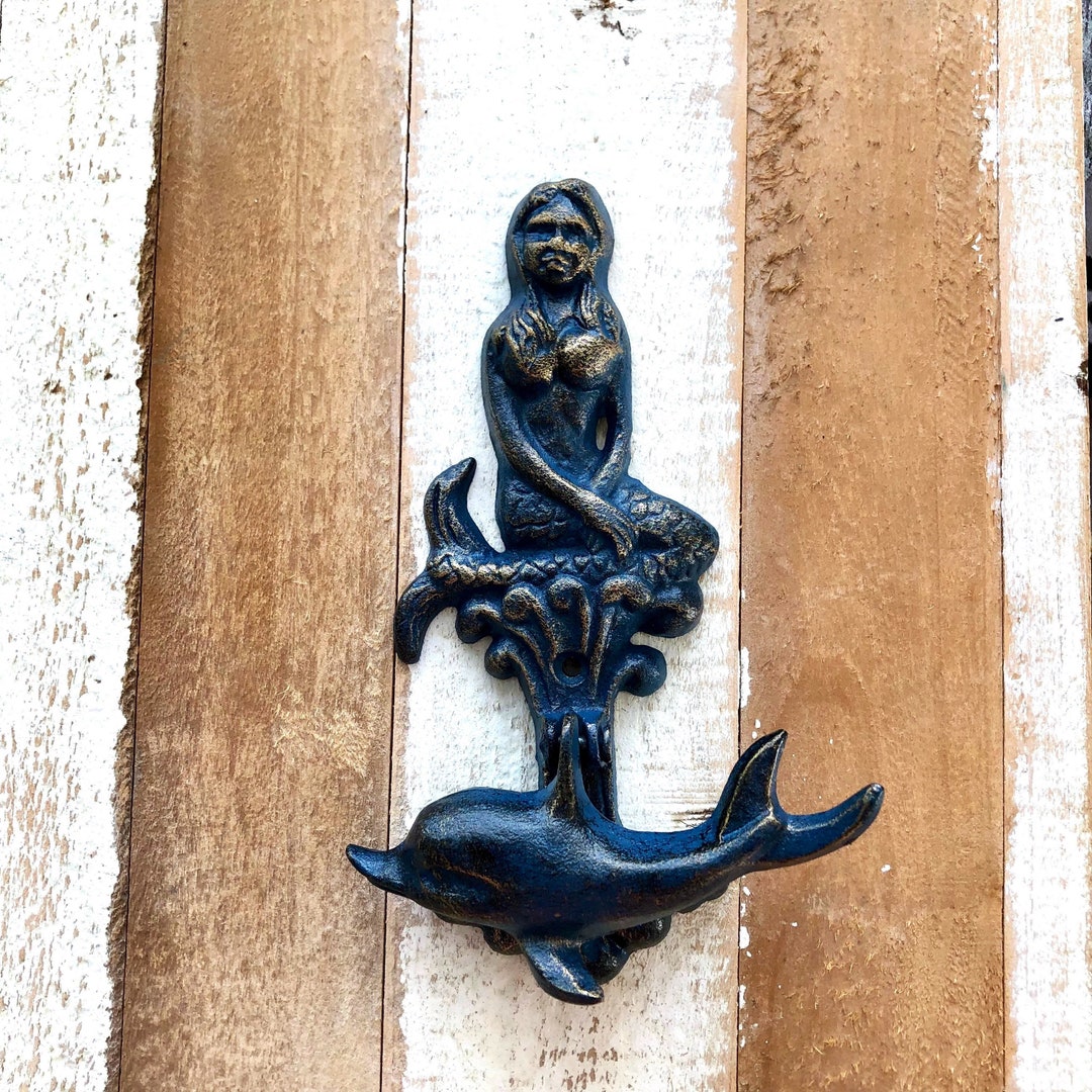 Mermaid Door Knocker, Dolphin Door Knocker Blue & Gold, Cast Iron ...