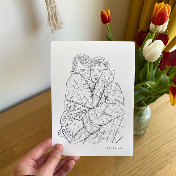 Hug Gay Queer Couple LGBTQ Transgender Art Print Line | Etsy