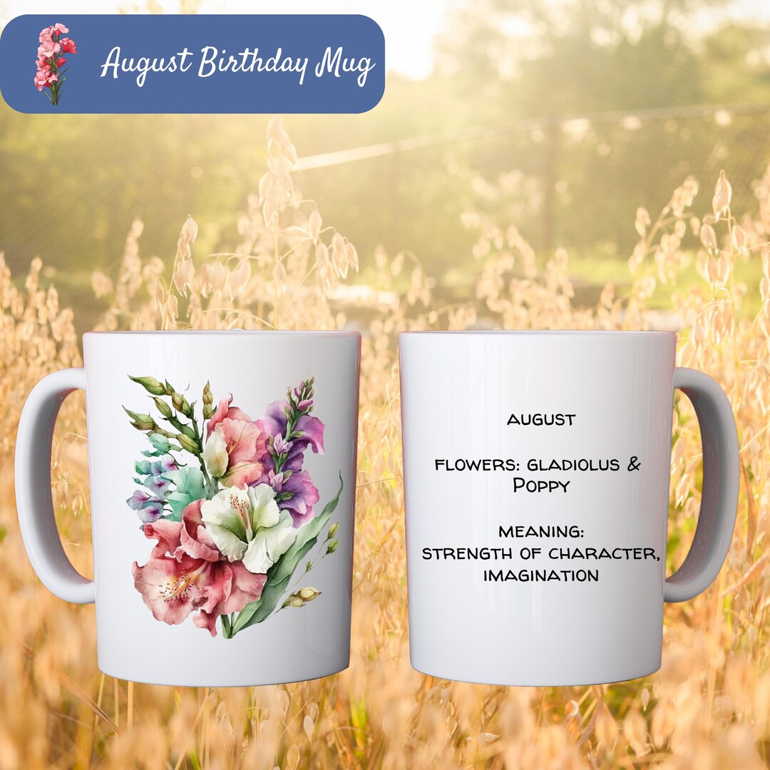 August Birth Flower Mug: Gladiolus & Poppy Watercolor Design - Etsy