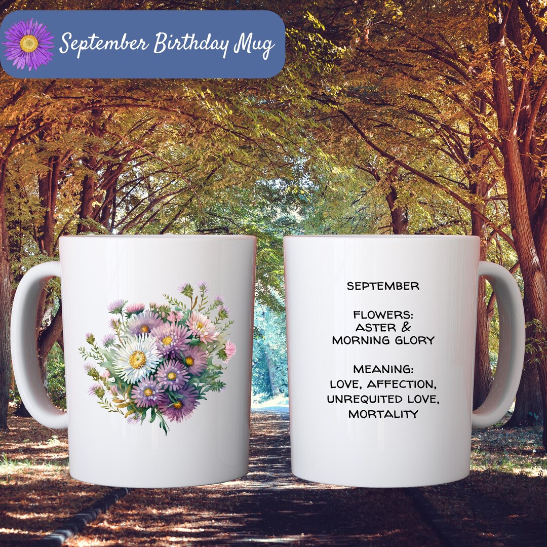 September Birth Flower Mug: Aster & Morning Glory - Floral Birthday ...