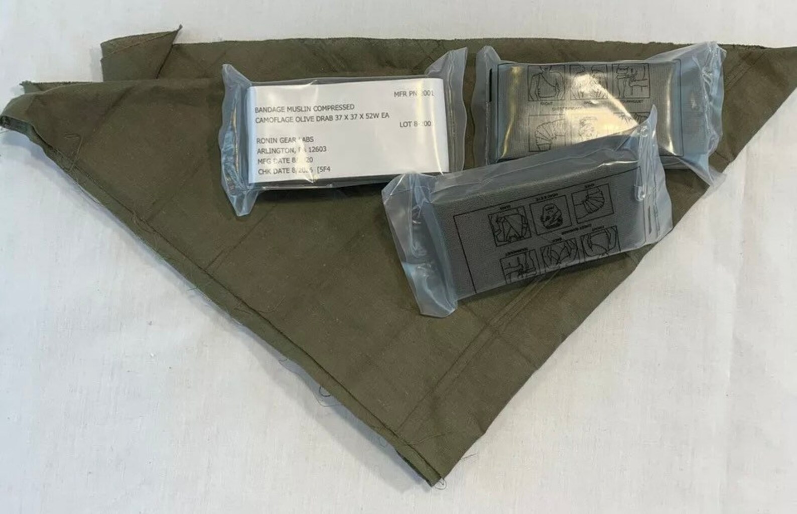 Muslin Compressed Triangular Bandages, Military First Aid Mask Lot of 3 ...