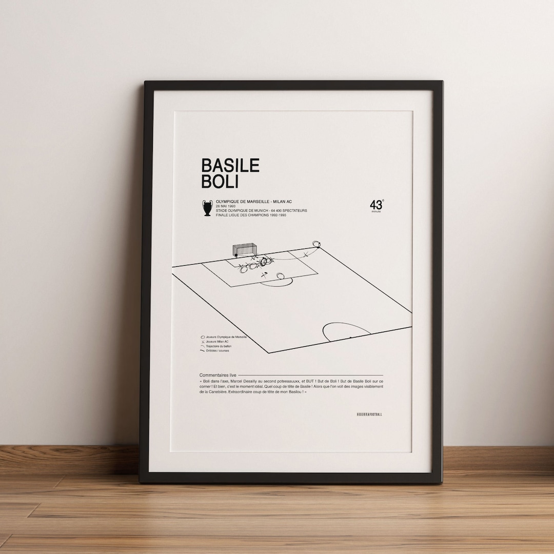 Football Poster Featuring Basile Boli's 93rd Goal in the OM-AC Milan ...