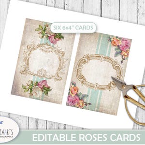 Instant Download Editable Roses Card, Vintage Shabby Roses Paper ...