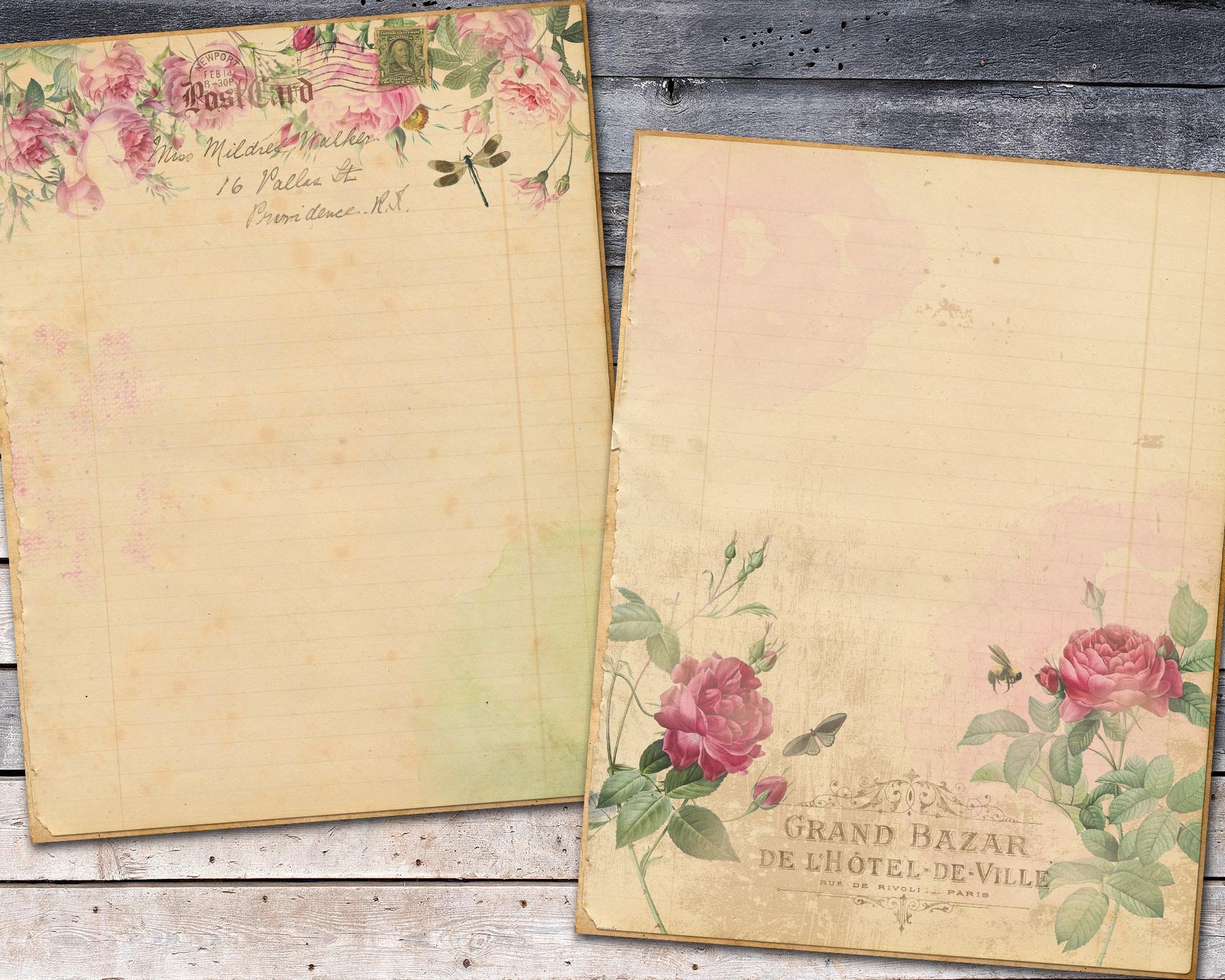 Shabby Rose Lined Paper Digital Stationery Rose Writing - Etsy Canada