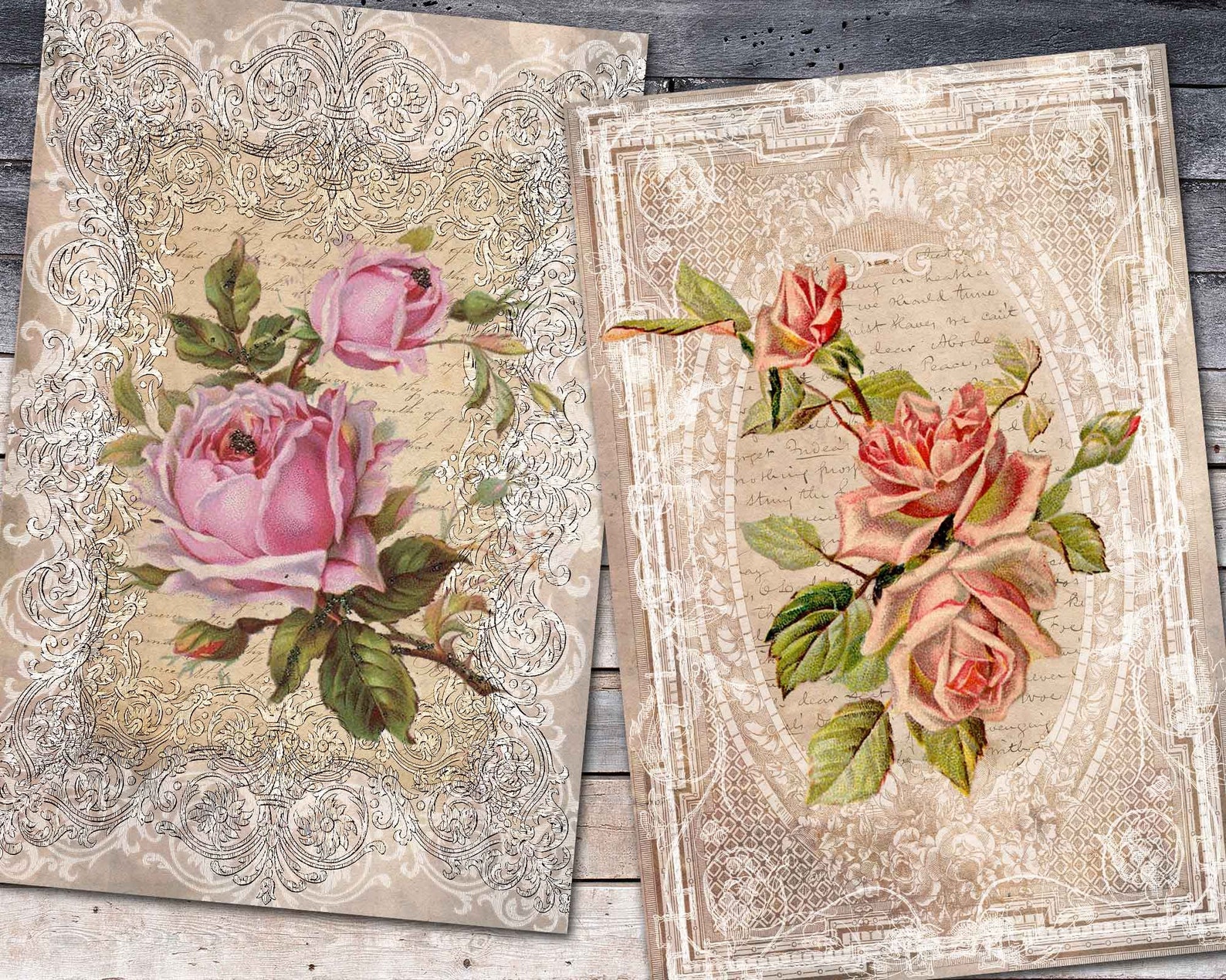 Shabby Pink Roses Pages for Journal Vintage Rose Decoupage - Etsy