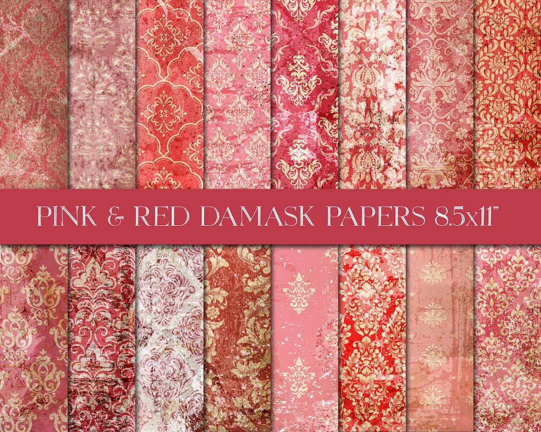 Pink and Red Damask Paper Pack, Damask Pattern, Digital Wallpaper, Pink ...
