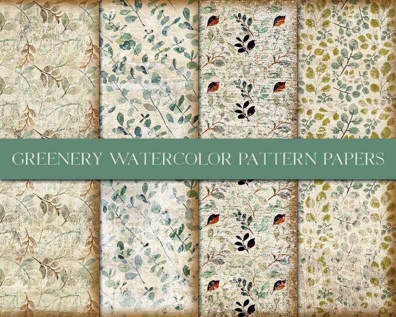 Watercolor Greenery Pattern Paper Scrapbook Paper Digital - Etsy