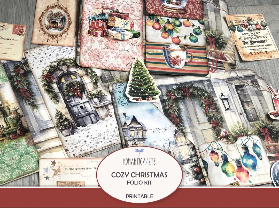 Cozy Christmas Folio Kit, Shabby Festive Tri Fold Folio, Loaded Folder ...