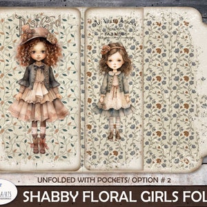 Shabby Floral Girls Folio Kit, Printable Loaded Folder, Vintage Girl ...