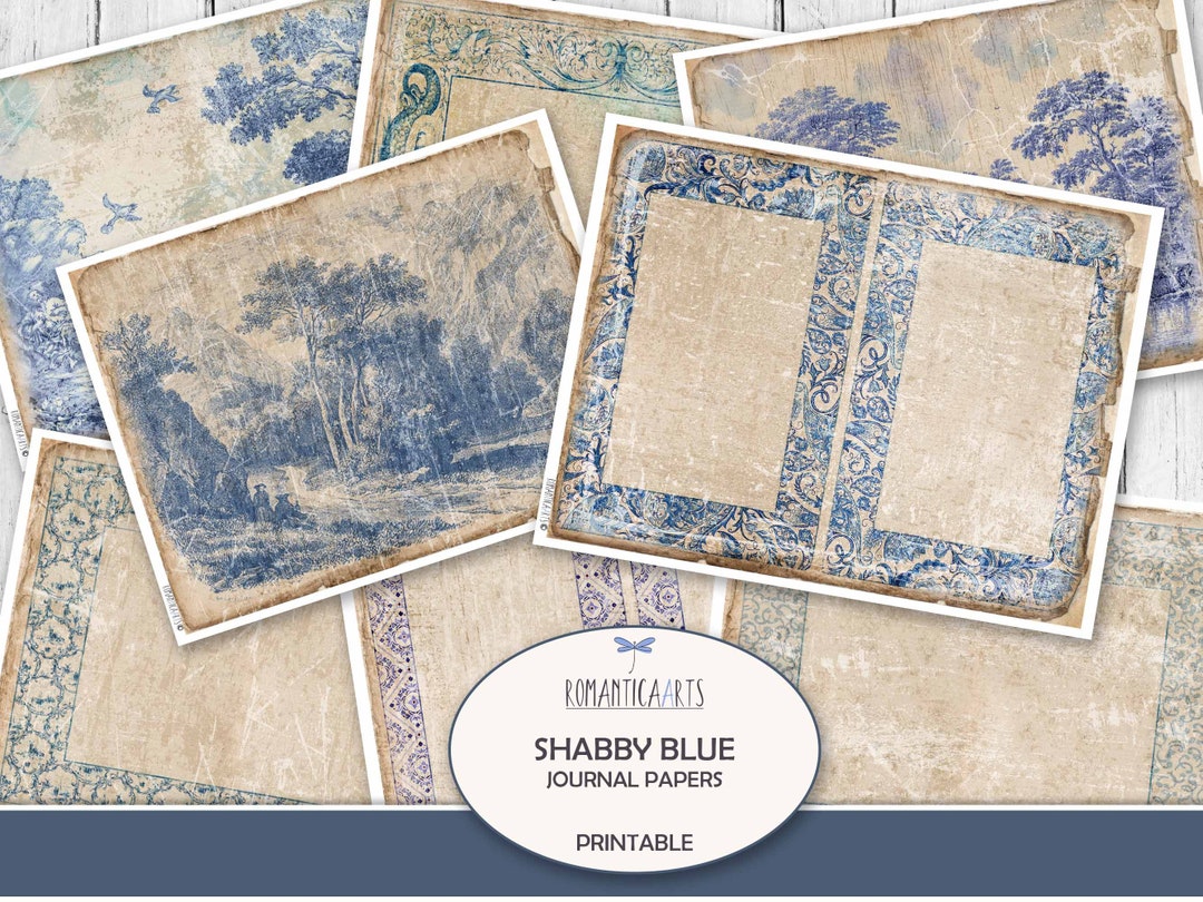 Shabby Blue Pages, Digital Blue Paper, Vintage Blue Pattern, Delft ...