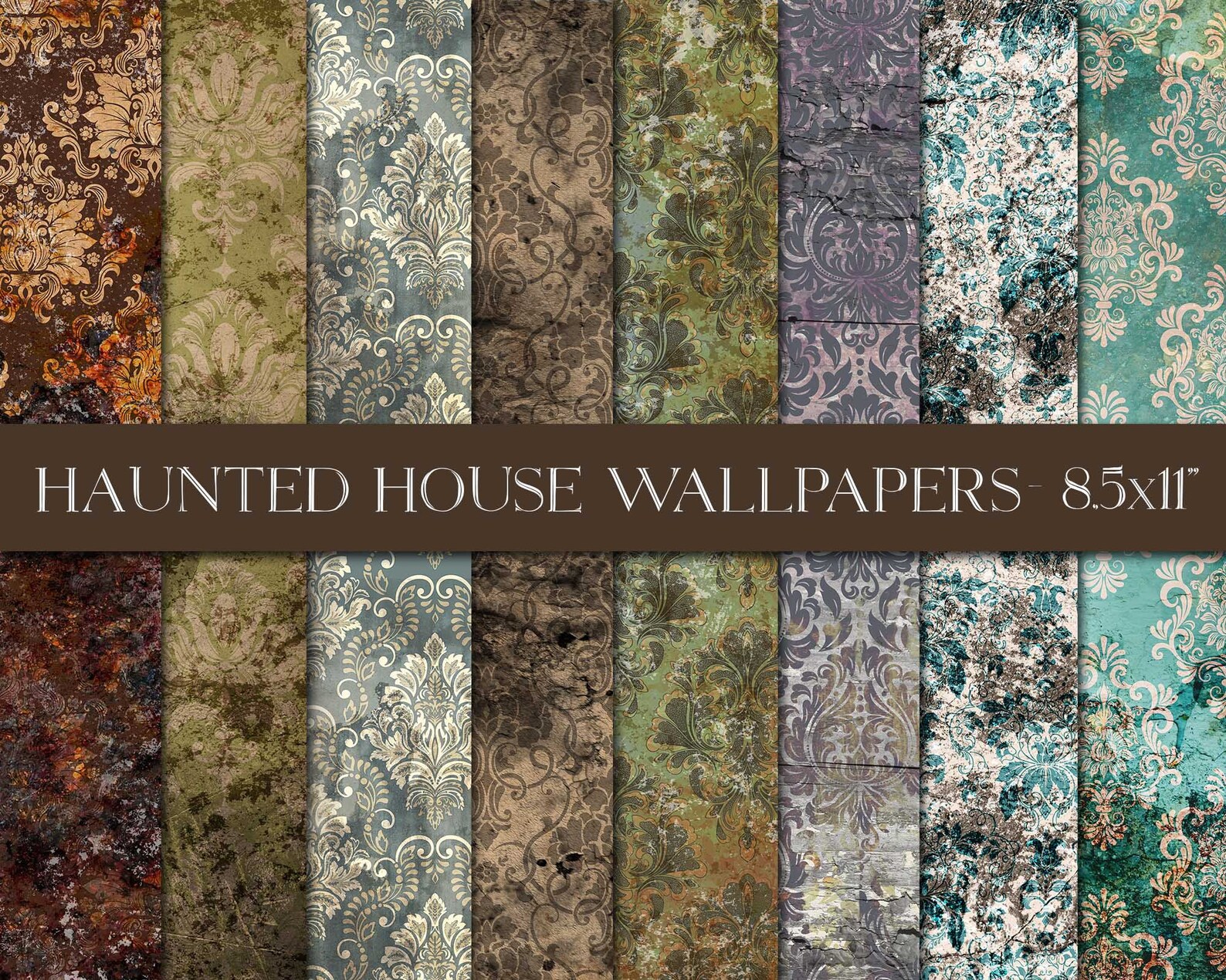 Vintage Halloween Haunted House Wallpaper Grunge Damask Paper - Etsy