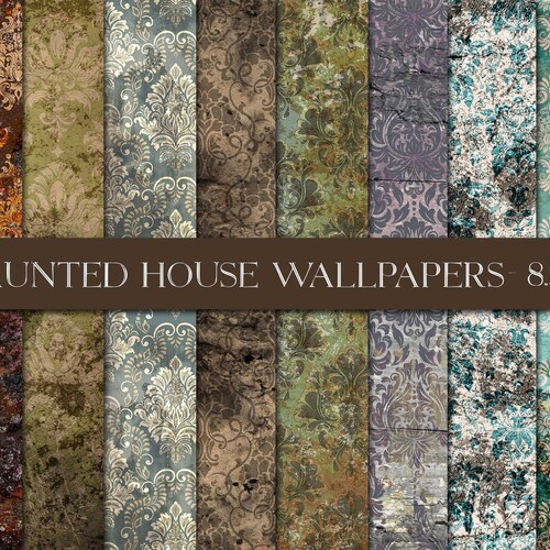 Vintage Halloween Haunted House Wallpaper Grunge Damask Paper - Etsy