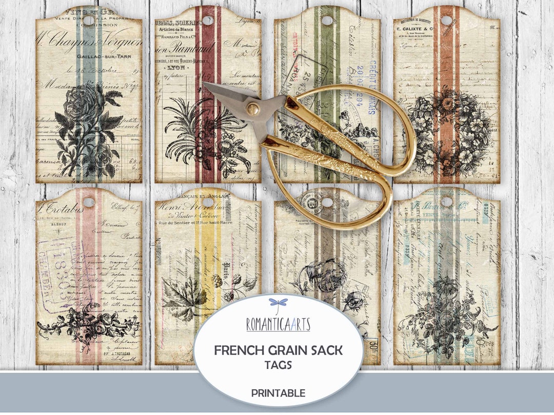 French Grain Sack Tags, Shabby French Tags, Vintage Hang Tag, Tag ...