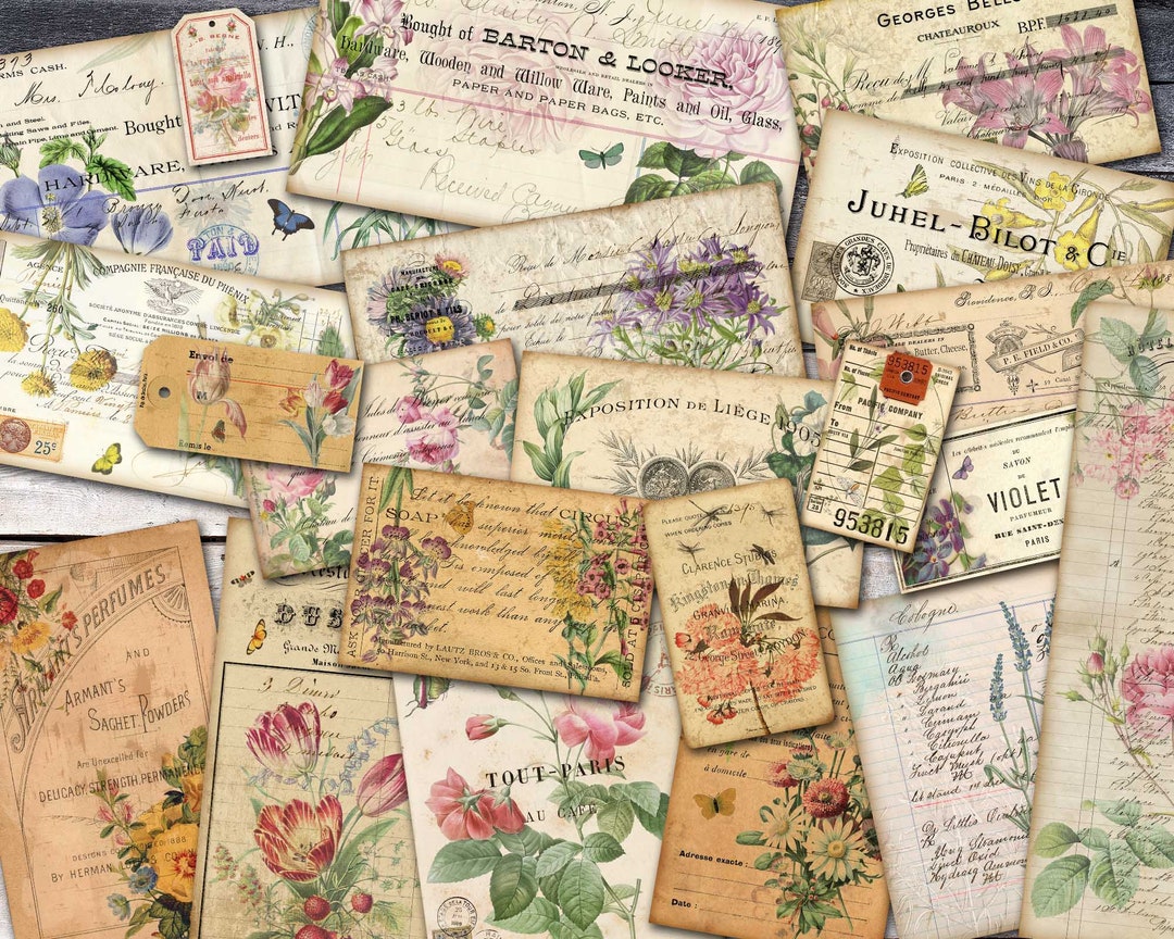 Botanical Ephemera Paper Pack, Printable Scraps, Botanical Bundle ...