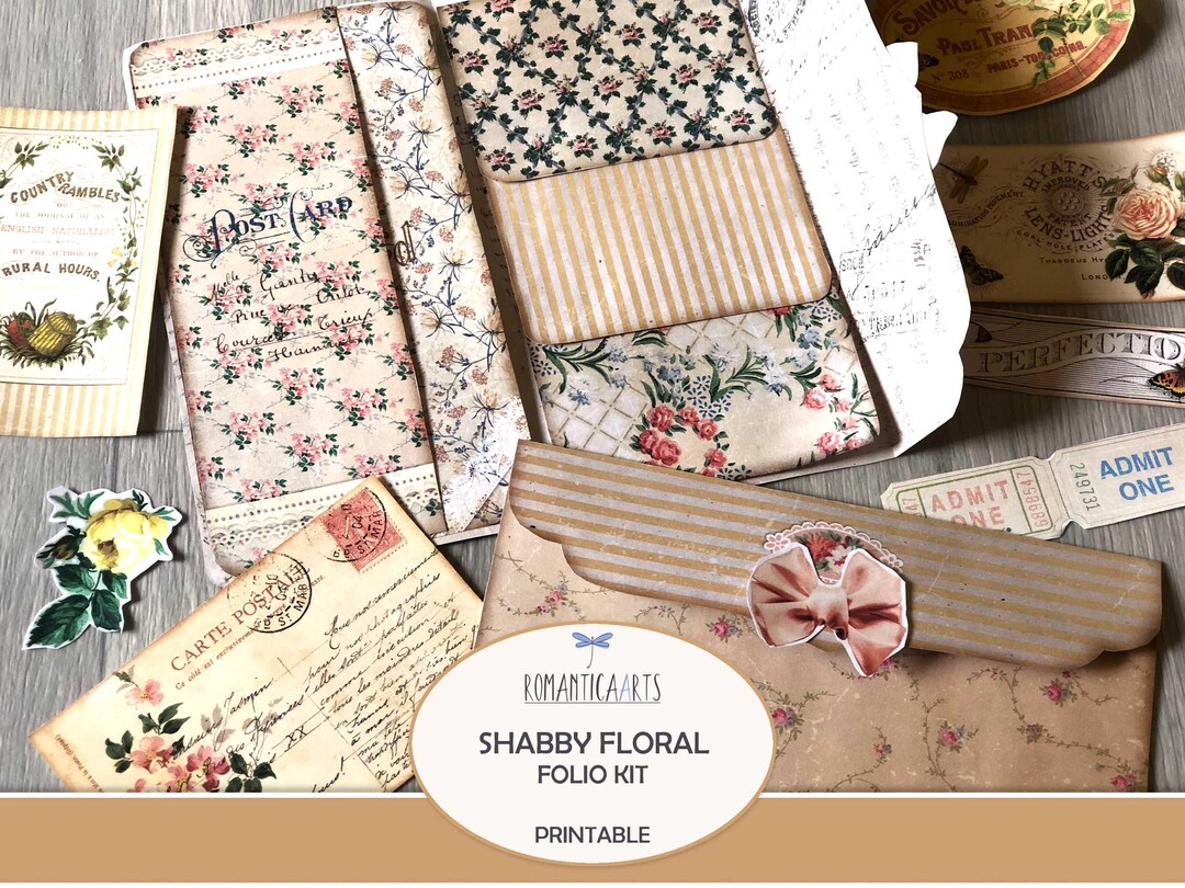 Shabby Floral Folio, Junk Journal Printable, Tri Fold Folio Kit, Happy ...