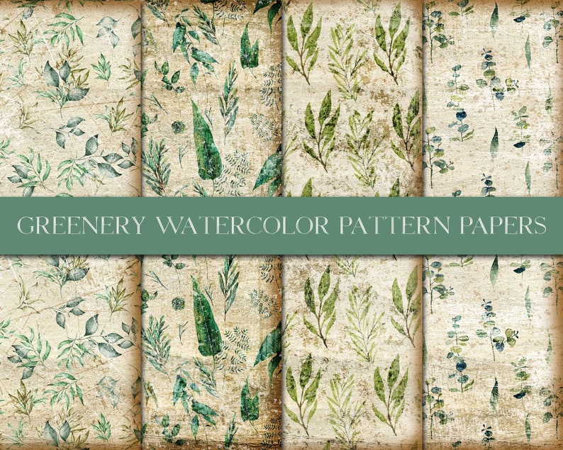 Watercolor Greenery Pattern Paper Scrapbook Paper Digital - Etsy