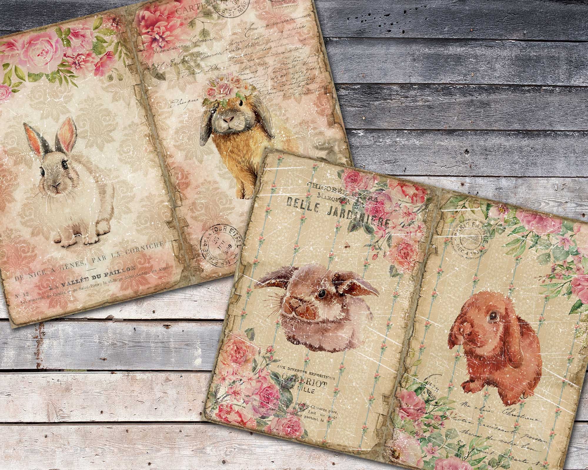Pink French Rabbit Pages for Journal Bunny Digital Paper - Etsy