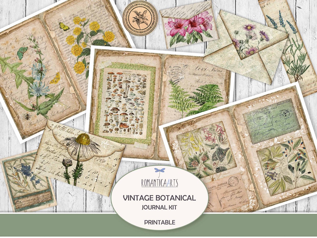 Botanical Journal Kit, Shabby Botanical, Vintage Botanical, Garden ...