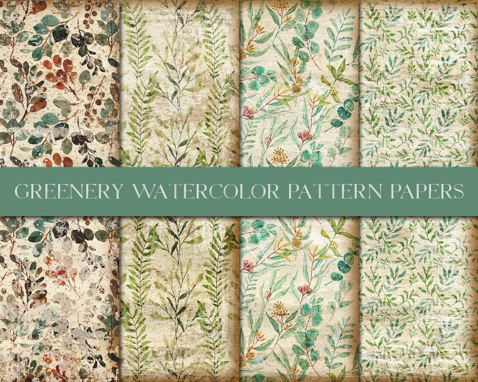 Watercolor Greenery Pattern Paper Scrapbook Paper Digital - Etsy