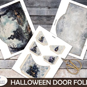 Halloween Door Folio Kit, Loaded Folder, Shabby Folding Folio, Halloween Printable, Junk Journal ...