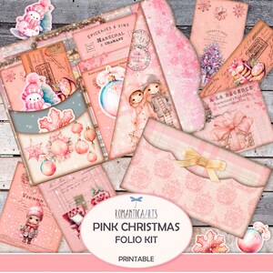 Pink Christmas Folio Kit, Pink Folder With Pockets, Shabby Folio Folder ...