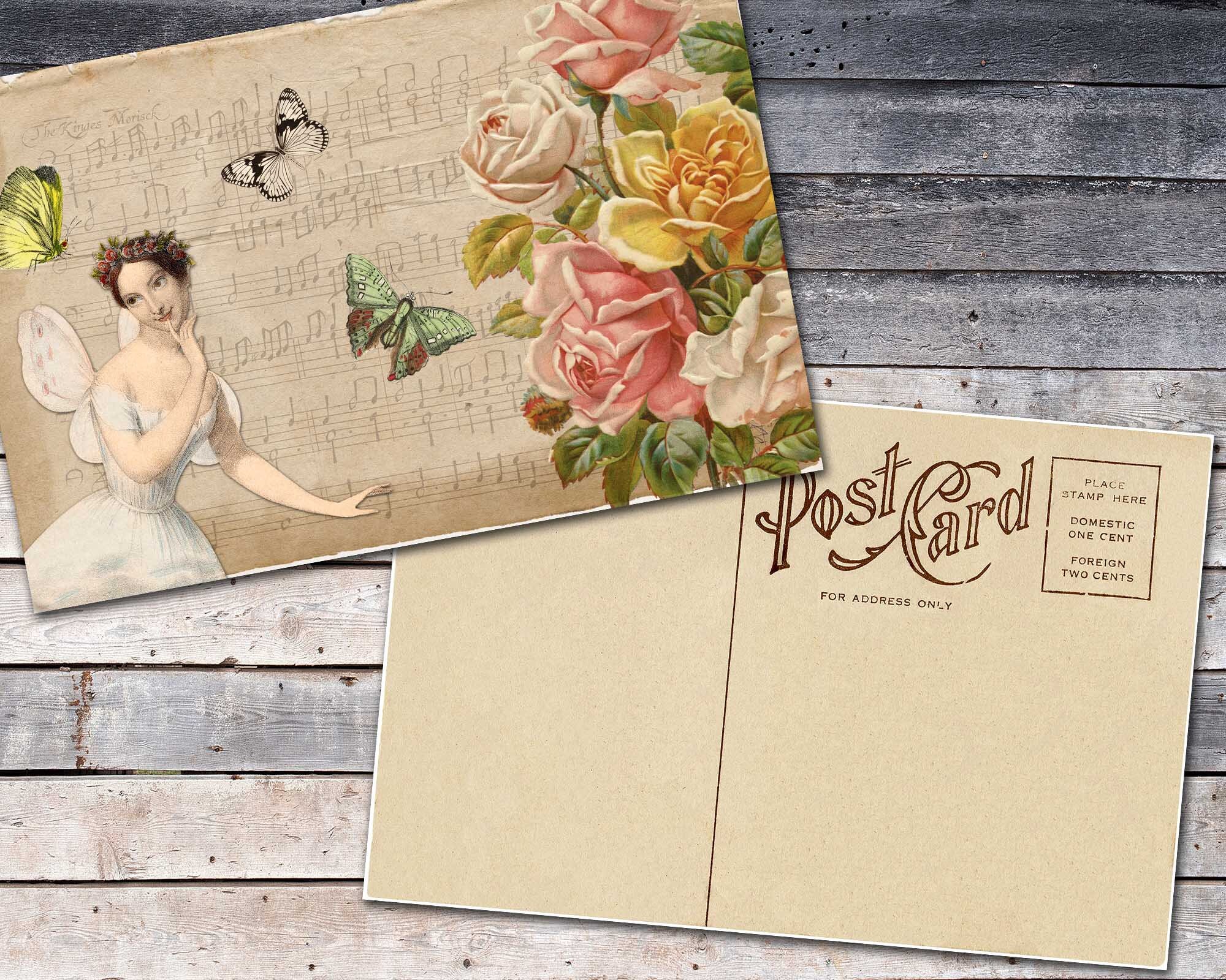 Editable Shabby Roses Vintage Postcards Printable Digital - Etsy