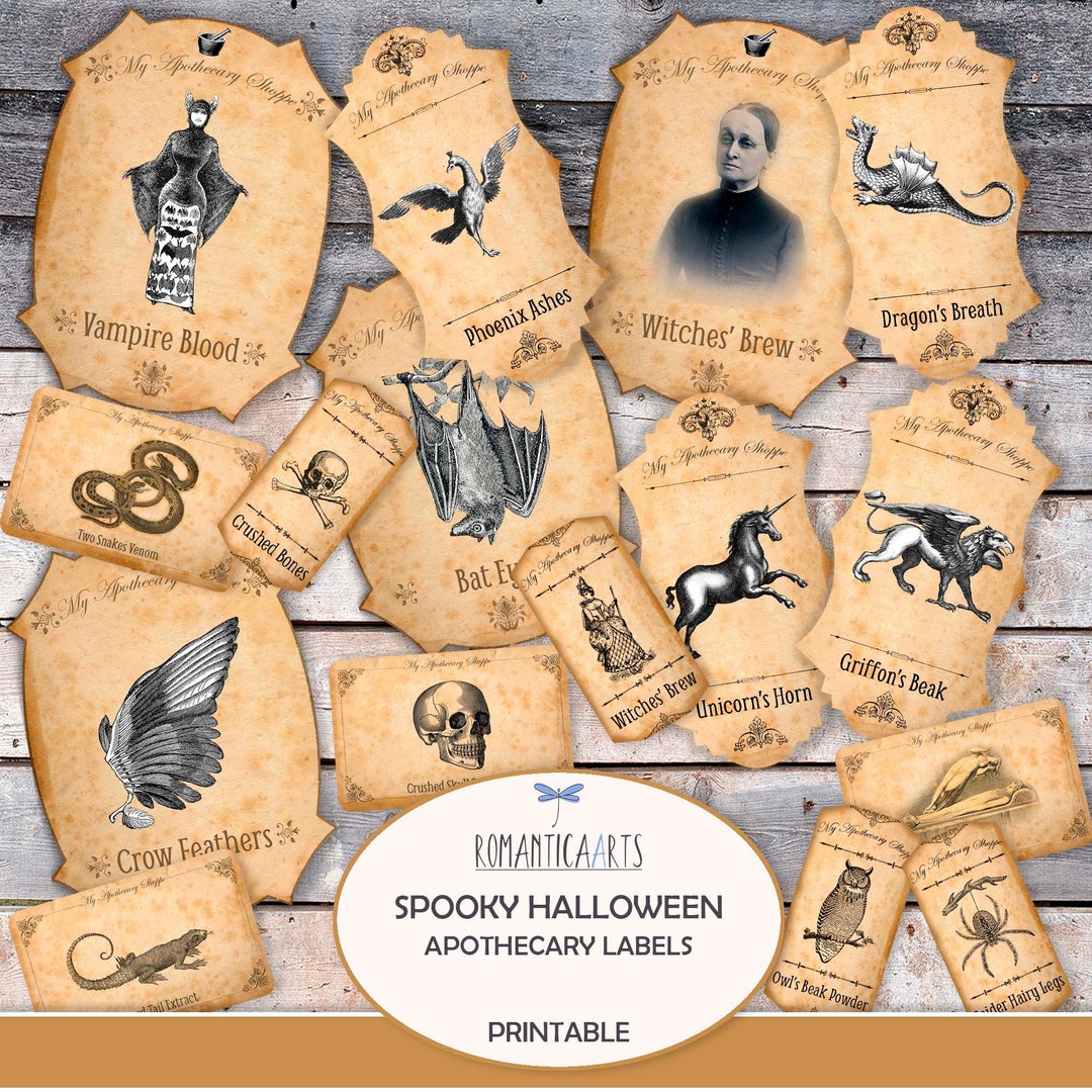 Halloween Spooky Apothecary Labels, Digital Vintage Halloween Witch Tag ...