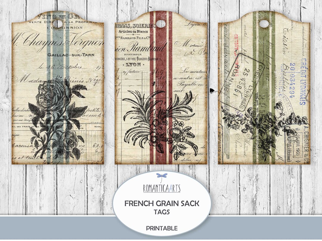 French Grain Sack Tags, Shabby French Tags, Vintage Hang Tag, Tag ...