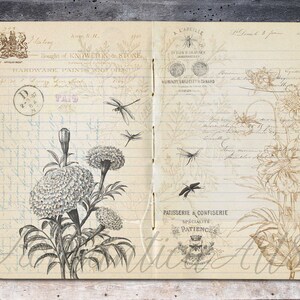 Botanical Notebook Pages, Floral Papers, Vintage Floral Page, Neutral ...