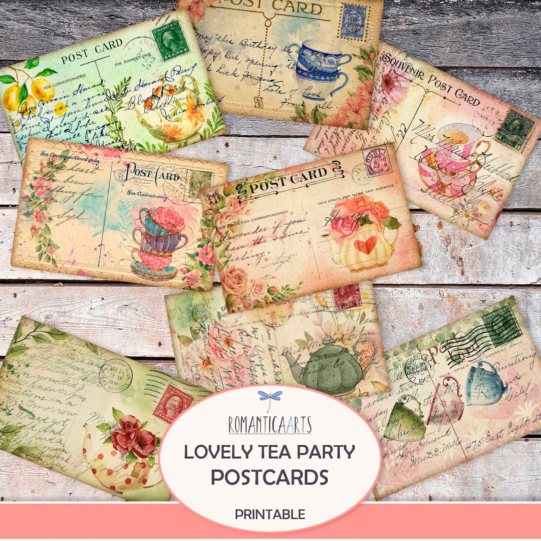 Lovely Tea Party Postcards, Junk Journal Printable, Tea Ephemera ...