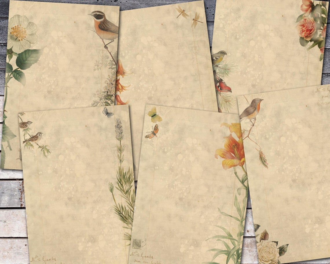 Floral Lined Stationery Paper Botanical Vintage Pages for | Etsy