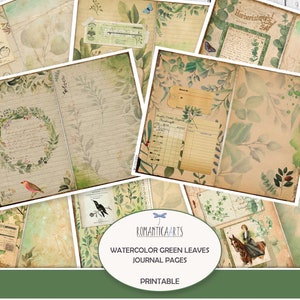 Green Leaves Journal Pages, Greenery Digitals, Shabby Leaves, Botanical ...