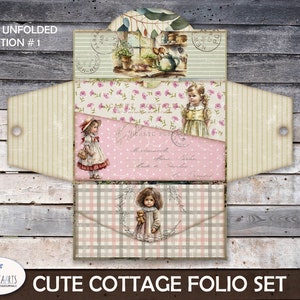 Cute Cottage Folio Set, Junk Journal Printable, Cottage Girls, Tri Fold ...