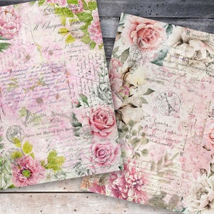 Pink Roses Paper, French Ephemera, Junk Journal, Soft Roses, Shabby ...