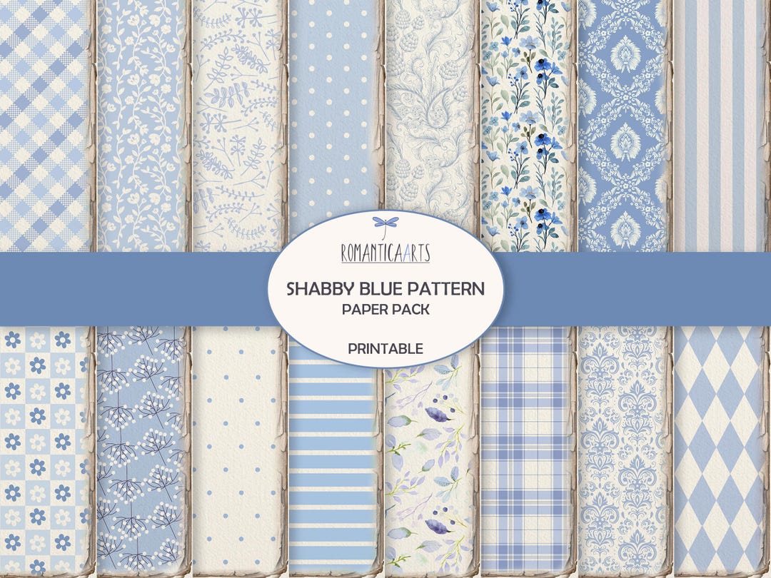 Shabby Blue Pattern Papers, Blue Wallpaper, Digital Background, Junk ...