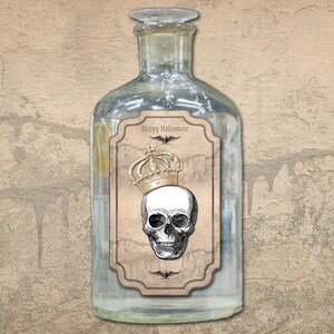 Halloween Skulls Apothecary Labels, Digital Creepy Skulls and Crowns ...
