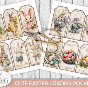 Cute Easter Loaded Pockets, Junk Journal Pockets, Easter Ephemera, Easter Bunny Kit, Bunny ...